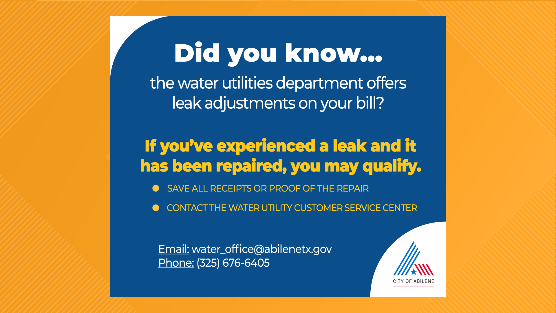 Abilene water utility customers who had leaks and made repairs can have ...