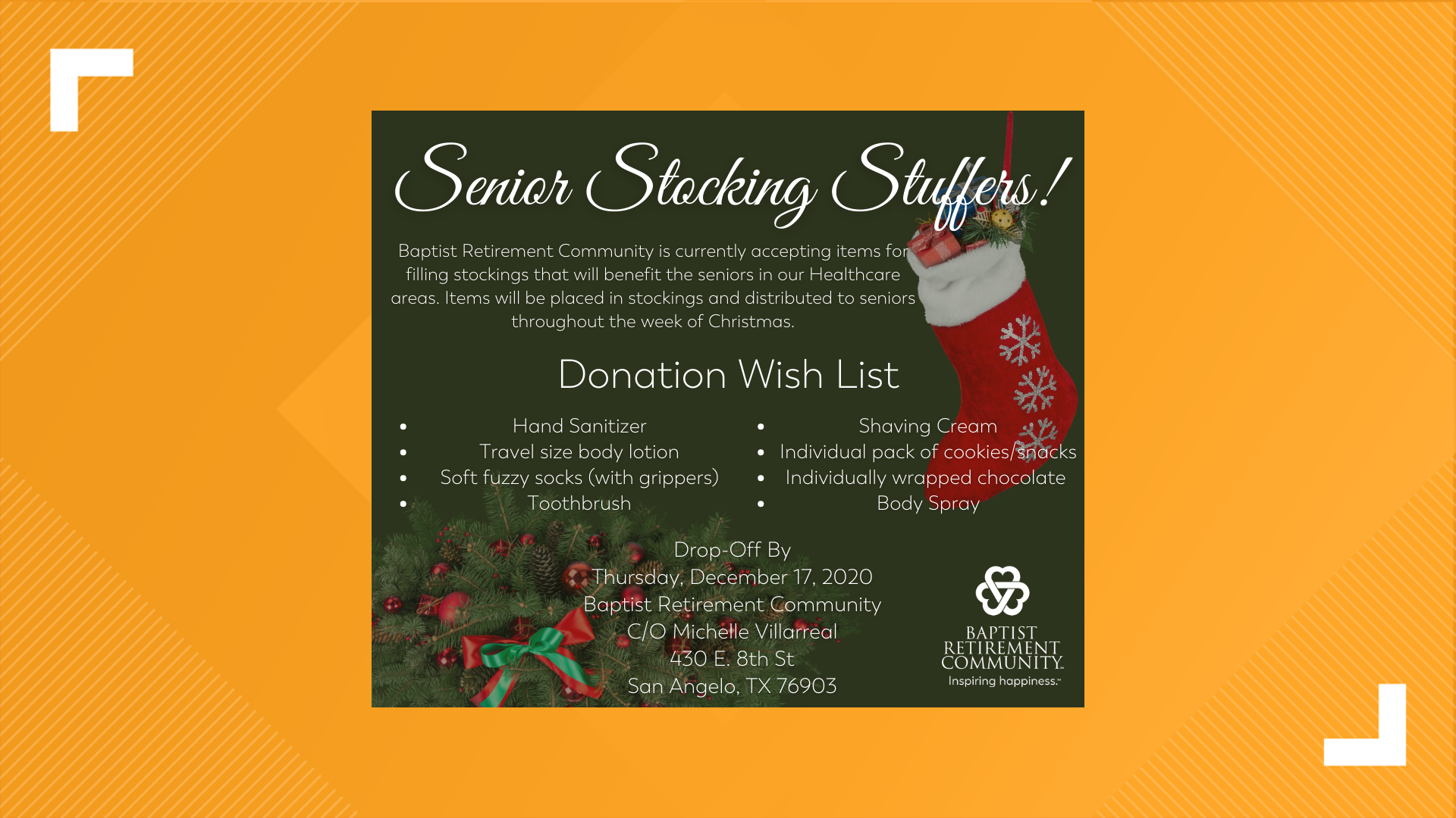 Donations needed for senior adults at retirement community | myfoxzone.com