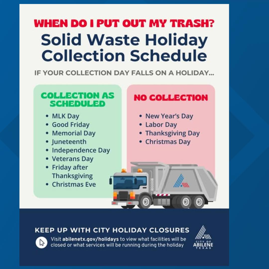Abilene solid waste collection holiday schedule 2025 | myfoxzone.com