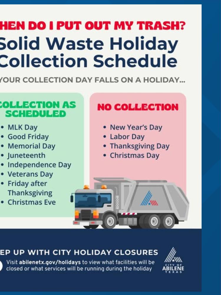 Abilene solid waste collection holiday schedule 2025 | myfoxzone.com