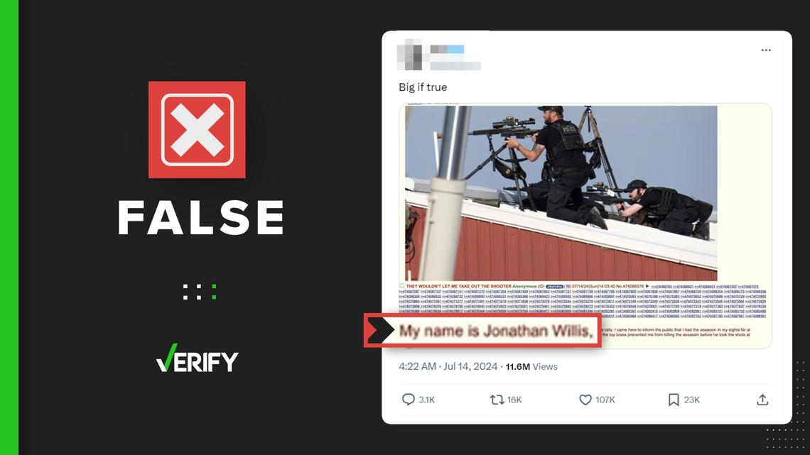 Sniper named Jonathan Willis wasn’t at Trump rally shooting | myfoxzone.com