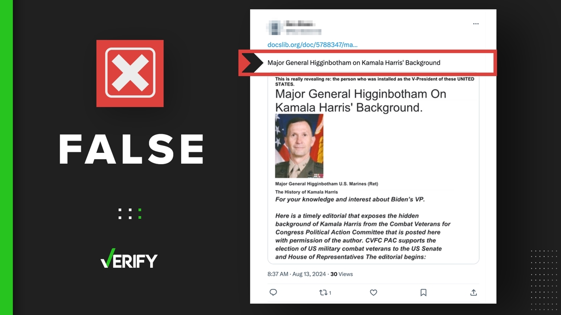 Fake ‘The History of Kamala Harris’ post not by Gen. Higginbotham | myfoxzone.com